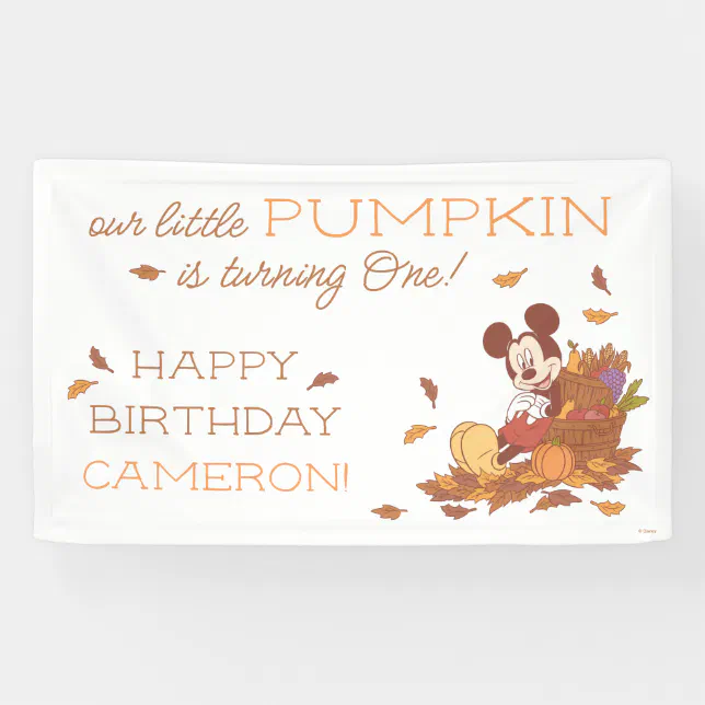 Mickey Mouse Fall Harvest Pumpkin 1st Birthday Banner | Zazzle