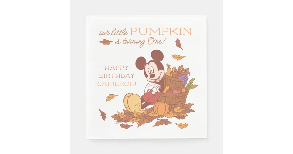 Mickey Mouse Fall Harvest Pumpkin 1st Birthday Napkins | Zazzle