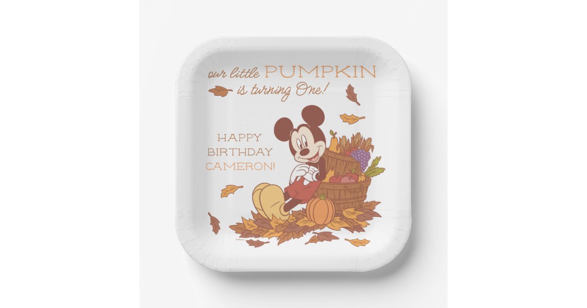 Mickey Mouse Fall Harvest Pumpkin 1st Birthday Paper Plates | Zazzle