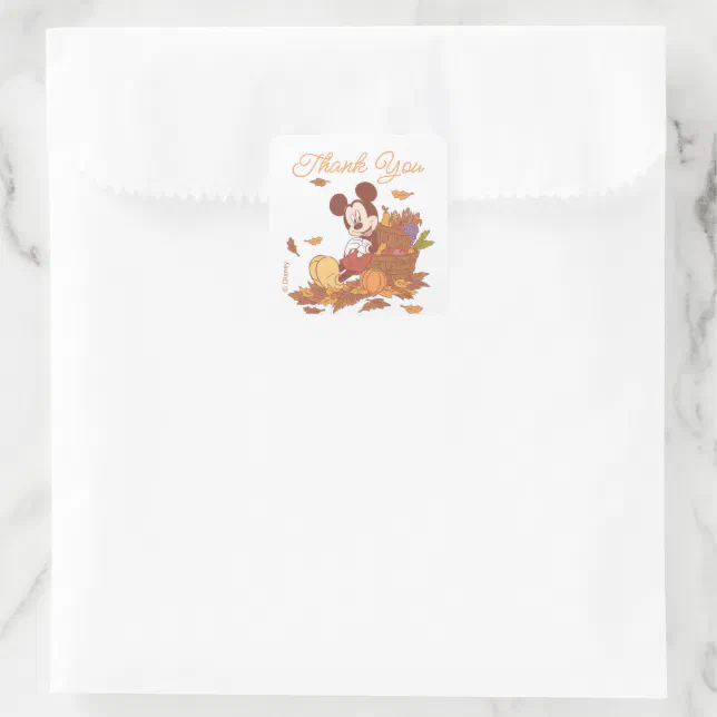 Mickey Mouse Fall Harvest Pumpkin Thank You Square Sticker | Zazzle
