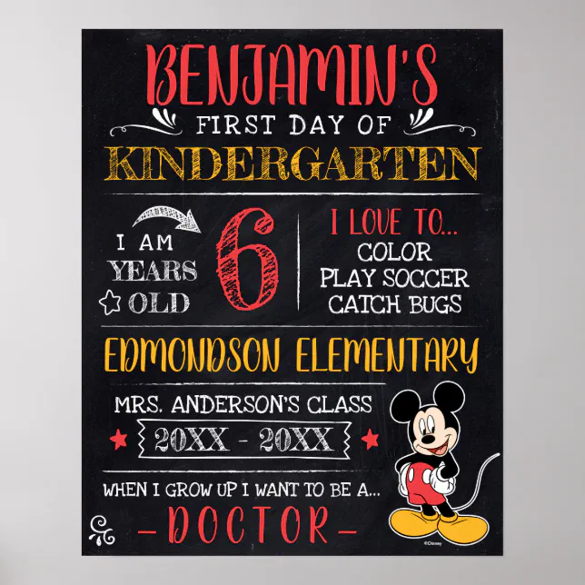 Mickey Mouse | First or Last Day of School Poster | Zazzle