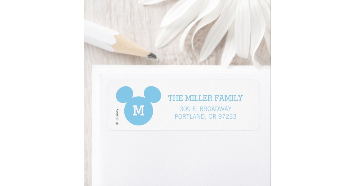 Mickey Mouse Head Silhouette | Blue with Monogram Label | Zazzle