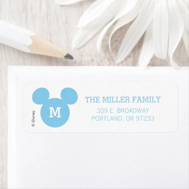 Mickey Mouse Head Silhouette | Blue with Monogram Label | Zazzle