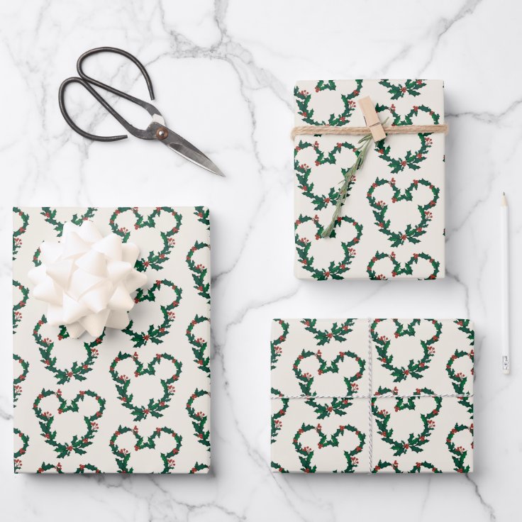 Mickey Mouse Holiday Wreath Wrapping Paper Sheets | Zazzle