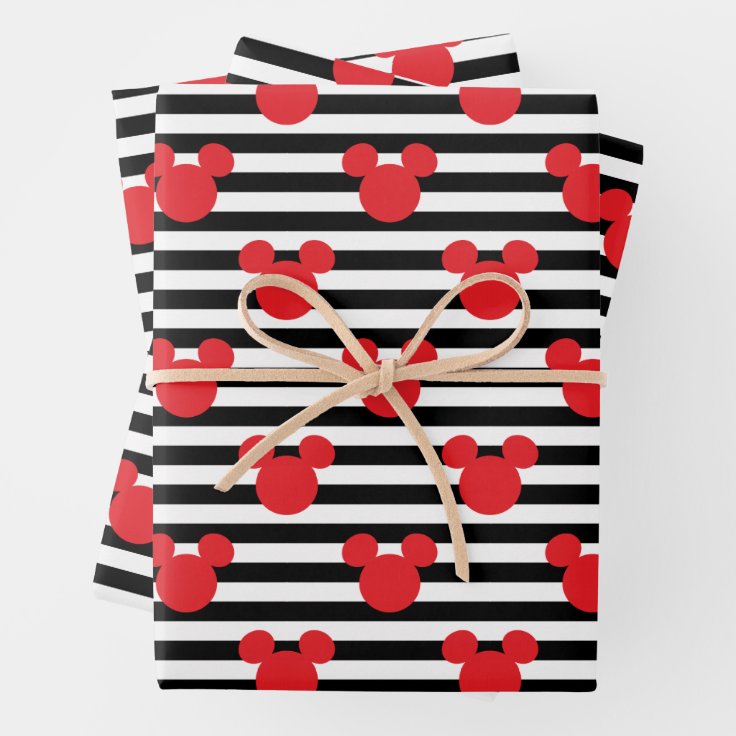 Mickey Mouse | Icon Black & White Striped Birthday Wrapping Paper ...