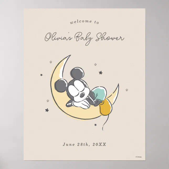 Mickey Mouse over the Moon Baby Shower Welcome Poster | Zazzle