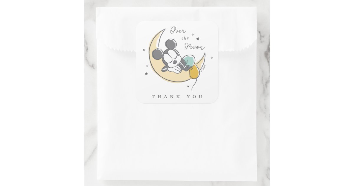Mickey Mouse Over the Moon Thank You Square Sticker | Zazzle