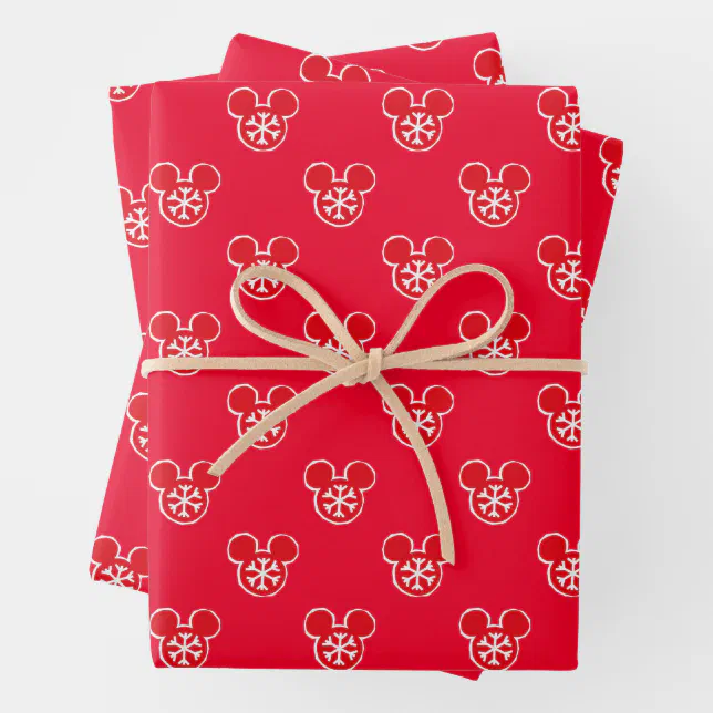 Mickey Mouse Red Holiday Snowflake Pattern Wrapping Paper Sheets | Zazzle