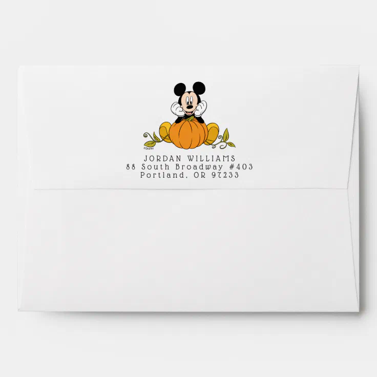 Mickey Mouse Sitting on Pumpkin Envelope | Zazzle