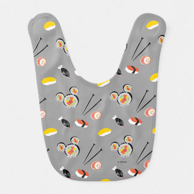 Mickey Mouse Sushi Icon Pattern Baby Bib | Zazzle