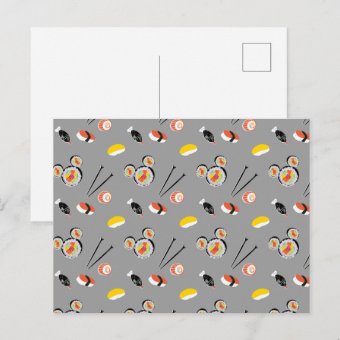 Mickey Mouse Sushi Icon Pattern Postcard | Zazzle