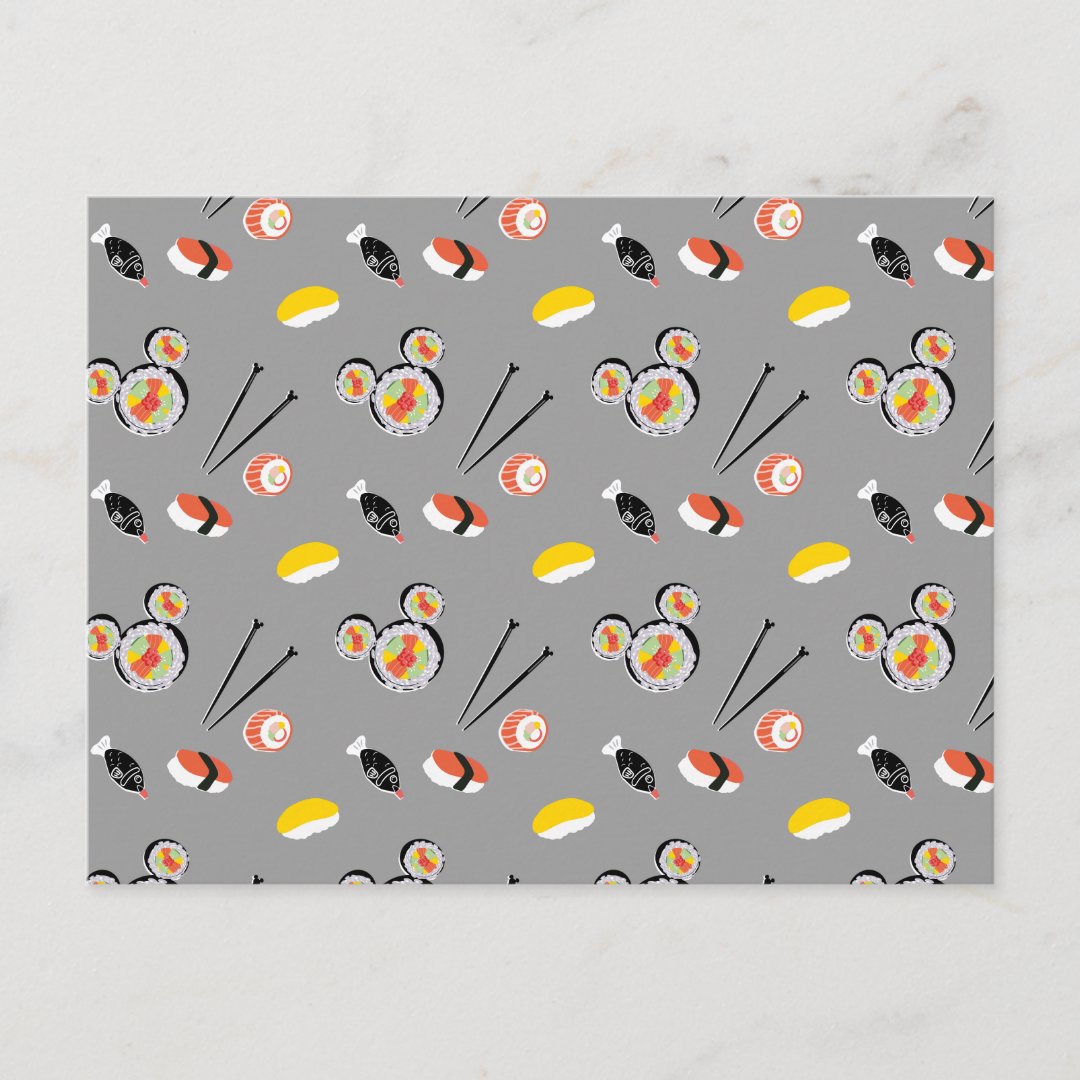 Mickey Mouse Sushi Icon Pattern Postcard | Zazzle