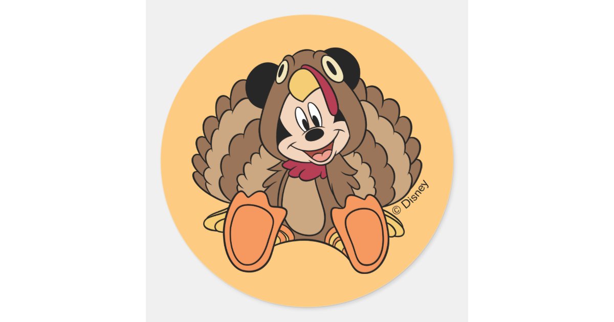 Mickey Mouse Thanksgiving Turkey Classic Round Sticker | Zazzle