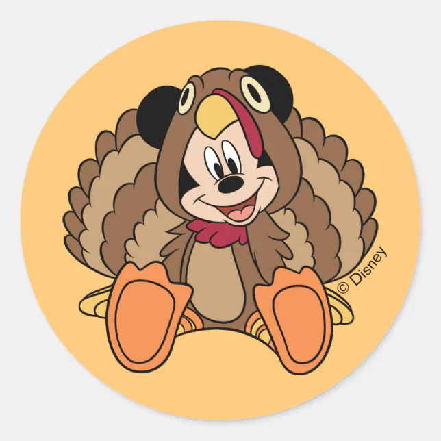 Mickey Mouse Thanksgiving Turkey Classic Round Sticker | Zazzle