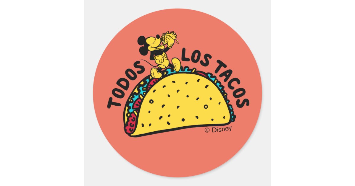 Mickey Mouse Todos Los Tacos Sign Classic Round Sticker | Zazzle
