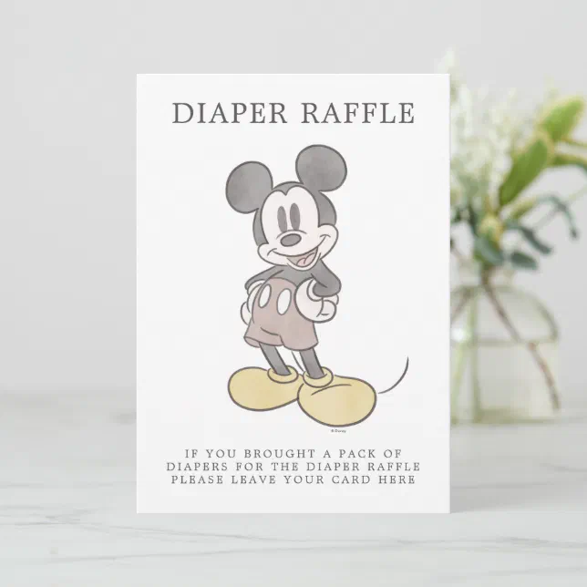 Mickey Mouse Watercolor Baby Shower Diaper Raffle Invitation | Zazzle