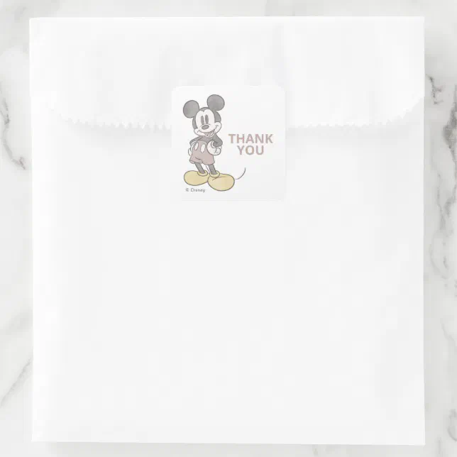 Mickey Mouse Watercolor Birthday Thank You Square Sticker | Zazzle