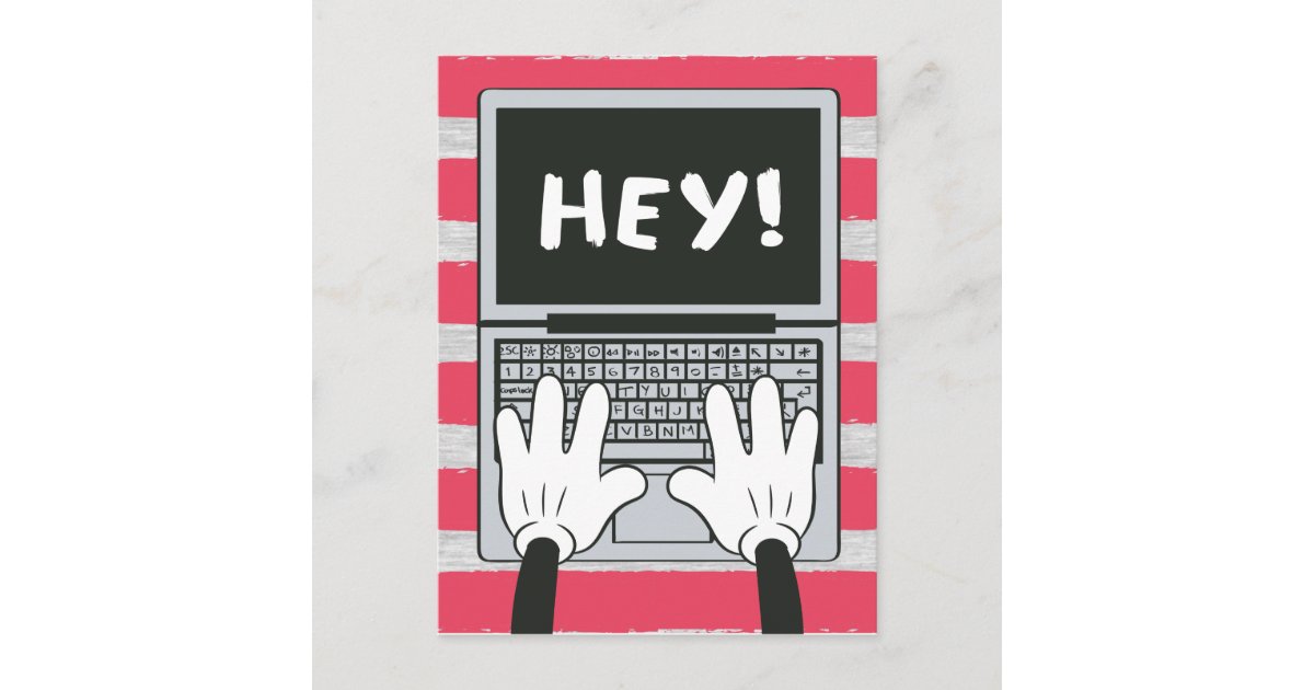 Mickey on Computer - Hey! Postcard | Zazzle