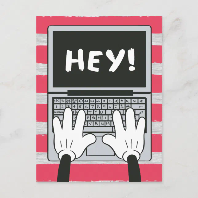 Mickey on Computer - Hey! Postcard | Zazzle