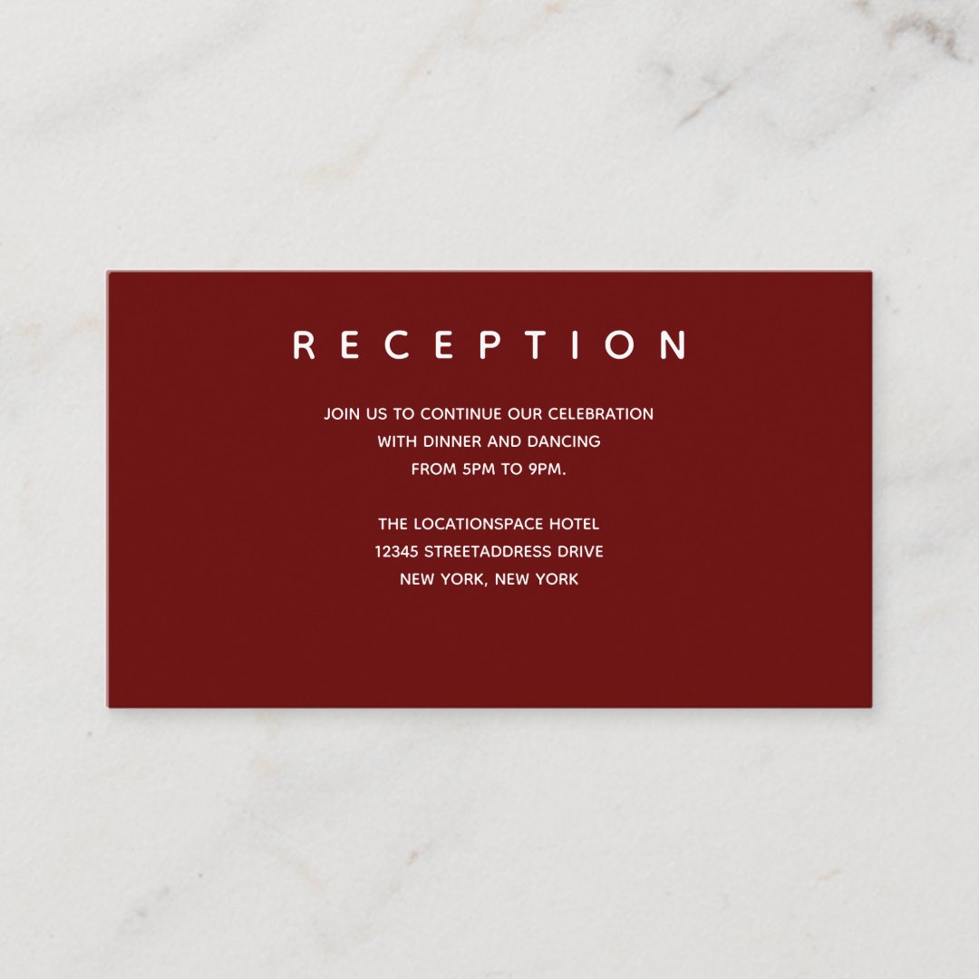 Micro Wedding Burgundy Small Reception Info Enclosure Card | Zazzle