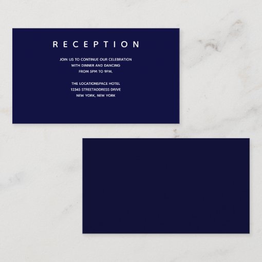 Micro Wedding Dark Blue Small Reception Info Enclosure Card | Zazzle