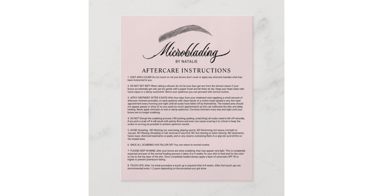 Microblading Aftercare Instruction Blush Pink Flyer | Zazzle