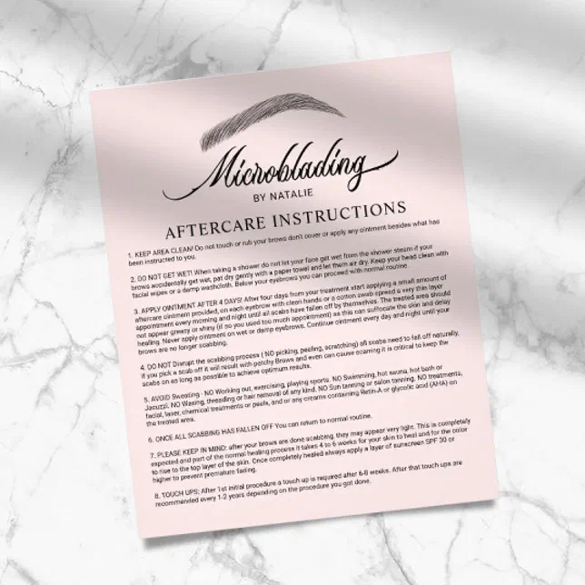 Microblading Aftercare Instruction Blush Pink Flyer | Zazzle