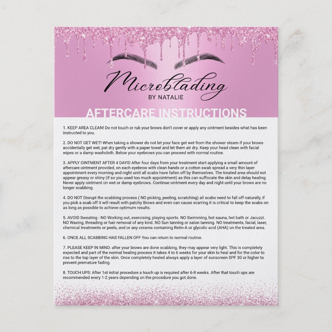 Microblading Aftercare Instruction Pink Drips Flyer | Zazzle