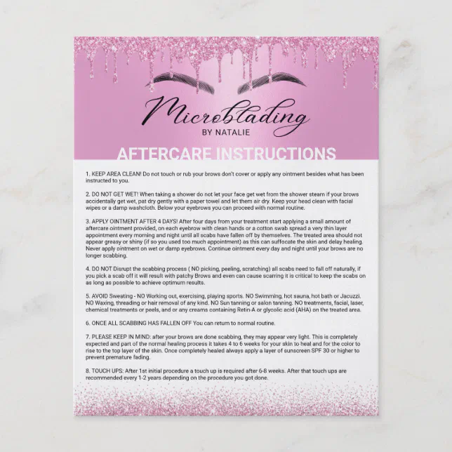 Microblading Aftercare Instruction Pink Drips Flyer | Zazzle