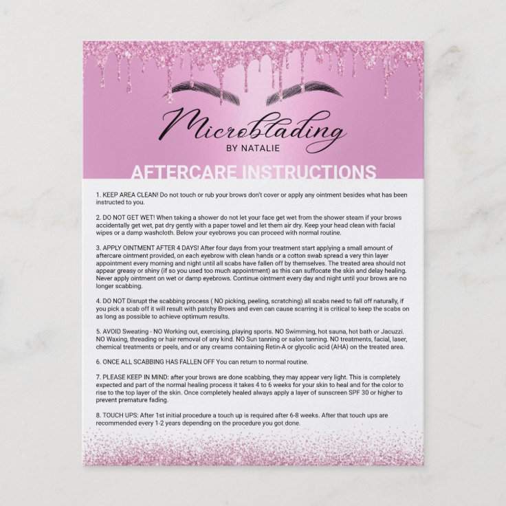 Microblading Aftercare Instruction Pink Drips Flyer | Zazzle