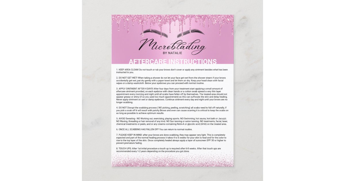 Microblading Aftercare Instruction Pink Drips Flyer | Zazzle
