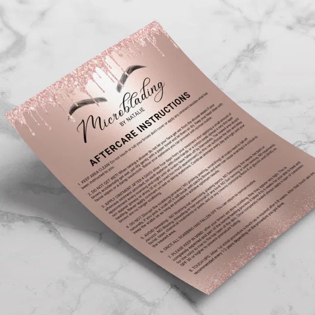 Microblading Aftercare Instruction Rose Gold Drips Flyer | Zazzle