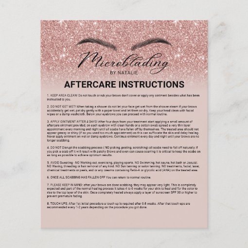 Microblading Aftercare Instruction Rose Gold Flyer | Zazzle