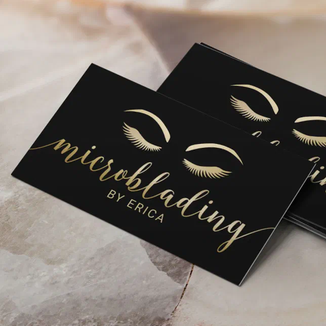 Microblading Brows Makeup Artist Black & Gold Business Card | Zazzle