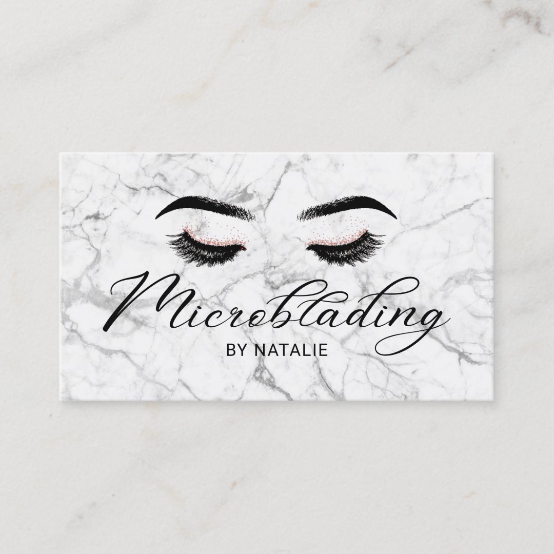 Microblading Elegant Typography White Marble Business Card | Zazzle