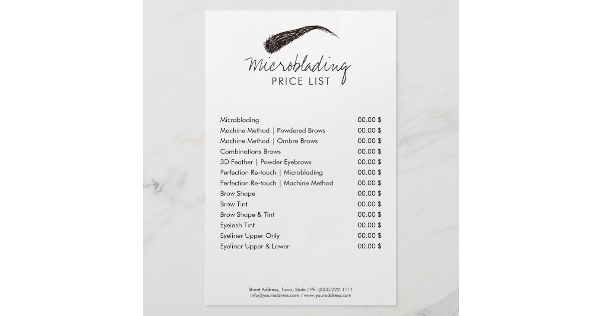 Microblading Eyebrow Shape Tattoo Price List Flyer | Zazzle