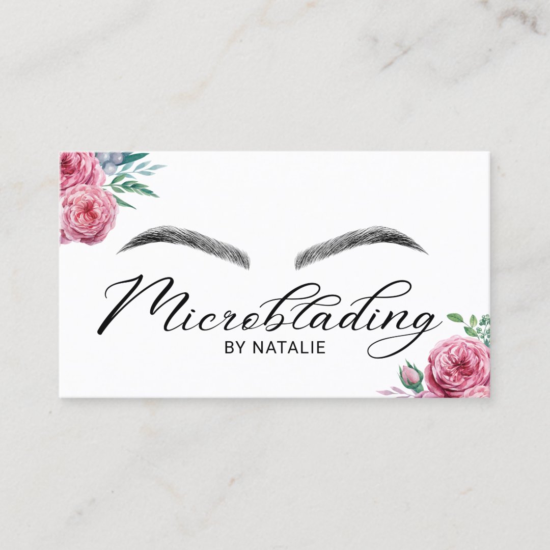Microblading Eyebrows Beauty Salon Floral Business Card | Zazzle