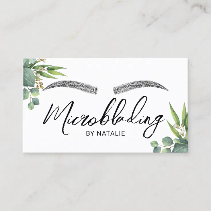 Microblading Eyebrows Beauty Salon Greenery Business Card | Zazzle