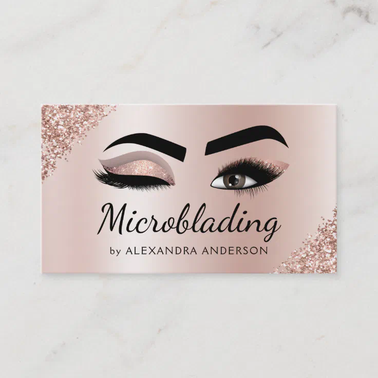 Microblading Eyebrows Brows Glitter Rose Gold Pink Business Card | Zazzle
