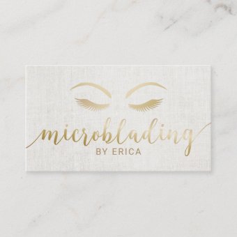 Microblading Eyebrows Makeup Artist Gold Script Business Card | Zazzle