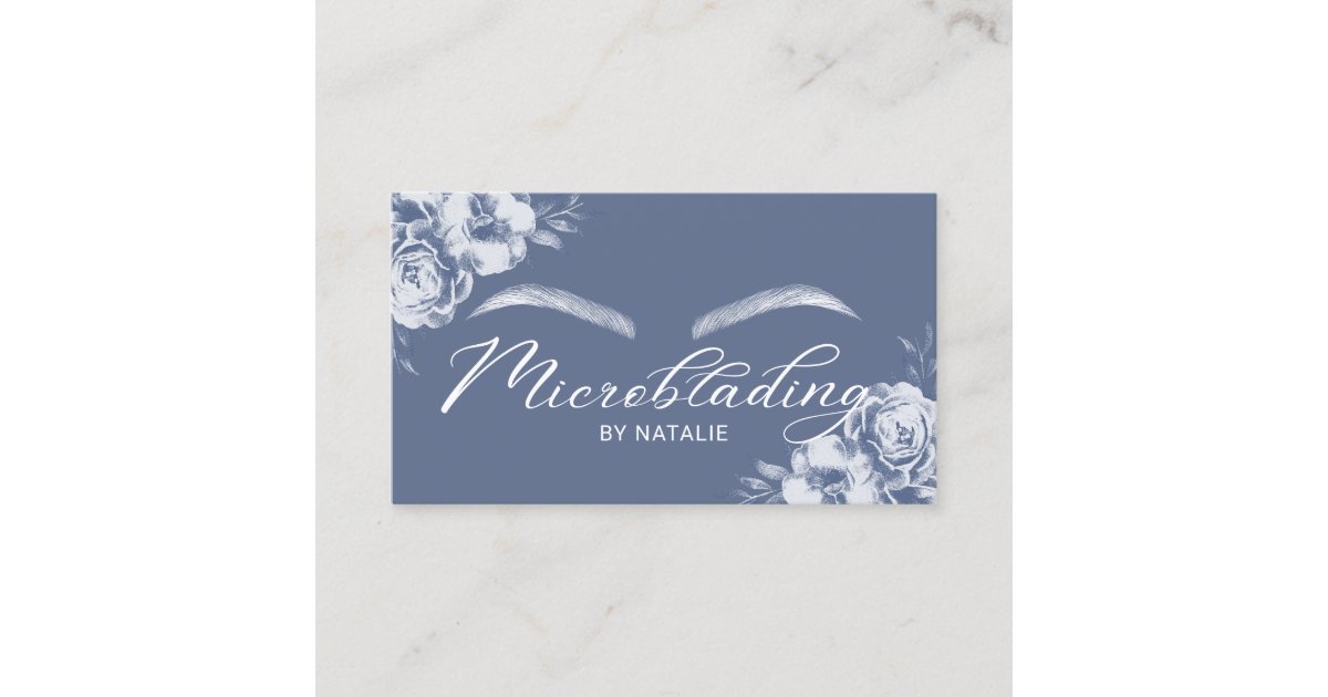 Microblading Eyebrows Salon Vintage Blue Floral Business Card | Zazzle