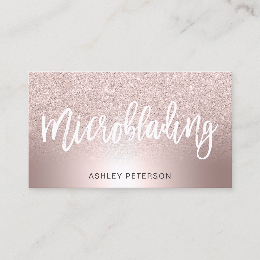 Microblading Rose gold glitter ombre metallic foil Business Card | Zazzle