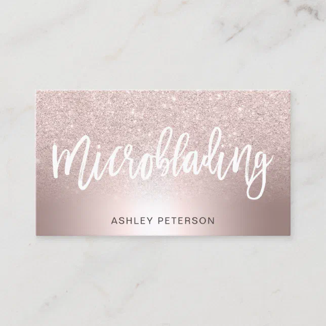 Microblading Rose gold glitter ombre metallic foil Business Card | Zazzle