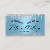 Microblading Silver Drips Light Blue Brow Spa Business Card | Zazzle