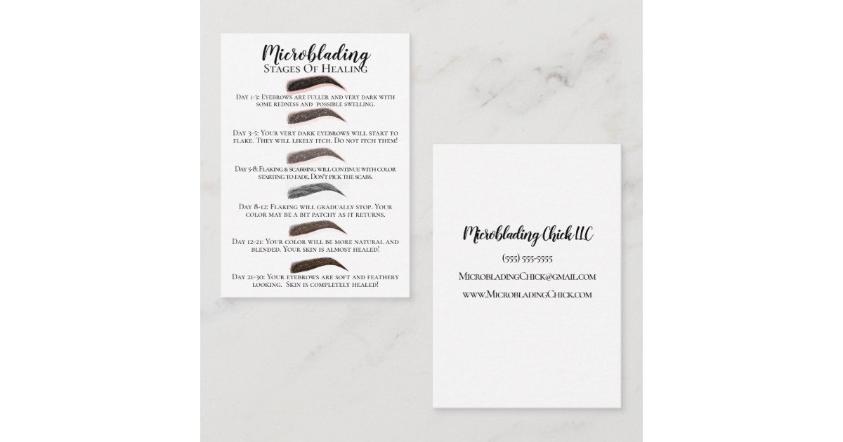 Microblading Stages of Healing & Aftercare Business Card | Zazzle