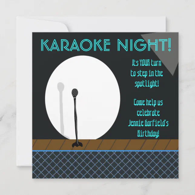 Microphone in Spotlight Karaoke Night Invitation | Zazzle