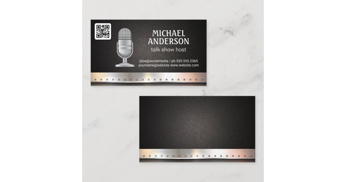 Microphone | Metal Trim | QR Code Business Card | Zazzle