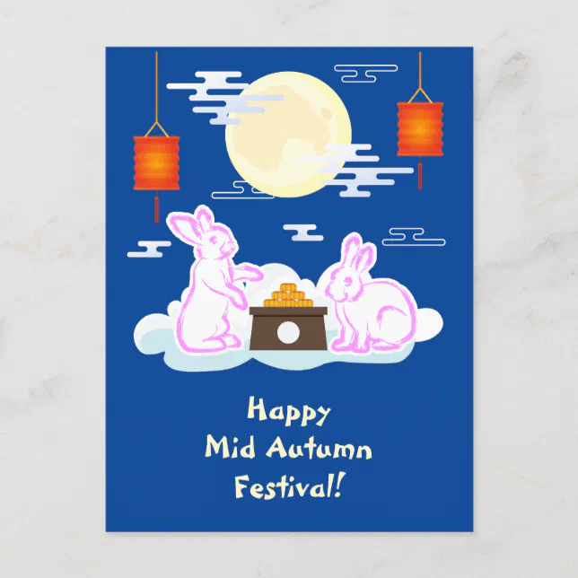 Mid Autumn Festival Moon Rabbit Mooncake Clouds Postcard | Zazzle