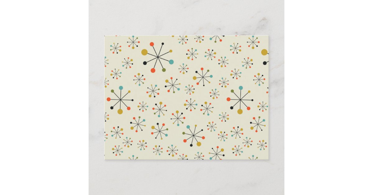Mid-Century Atomic Inspired Pattern Holiday Postcard | Zazzle
