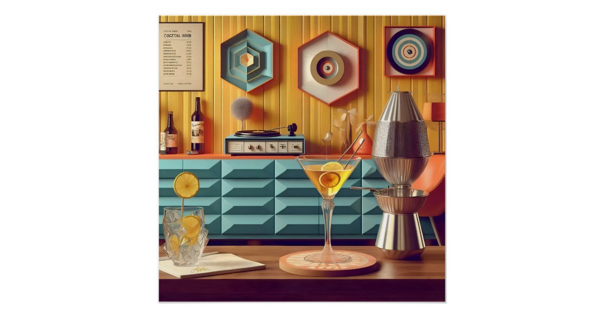 Mid Century Atomic Retro Futuristic Party Room Poster | Zazzle